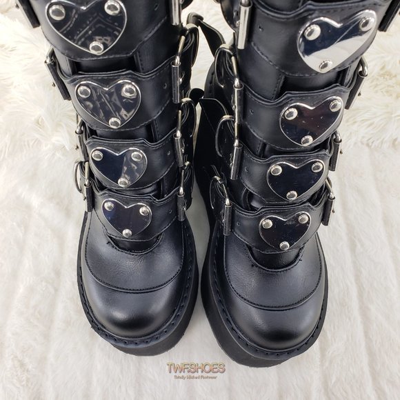 Demonia | Shoes | Black Goth Rave Boots Heart Plate Straps | Poshmark